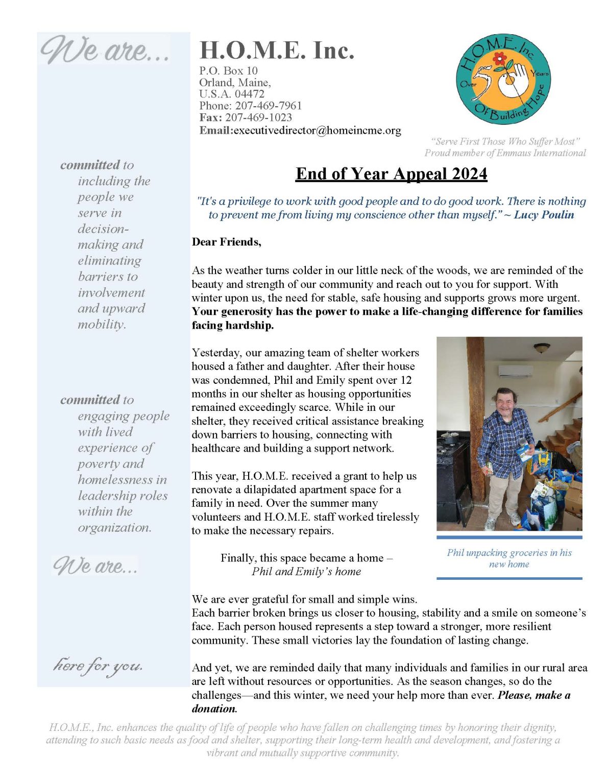 Year End Appeal Letter 2024 – H.O.M.E. Inc. "Serving first those who ...